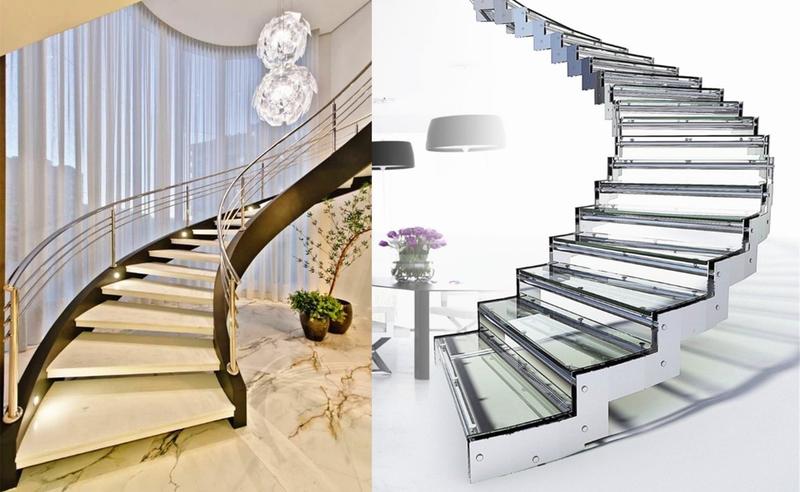 Elegant Modern Curved Staircase: Oak & Wood Designs